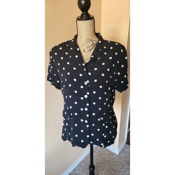 Talbots | Tops | Talbots 4 Womens Polka Dot Short Sleeve Button Down With Back Tie Euc | Poshmark